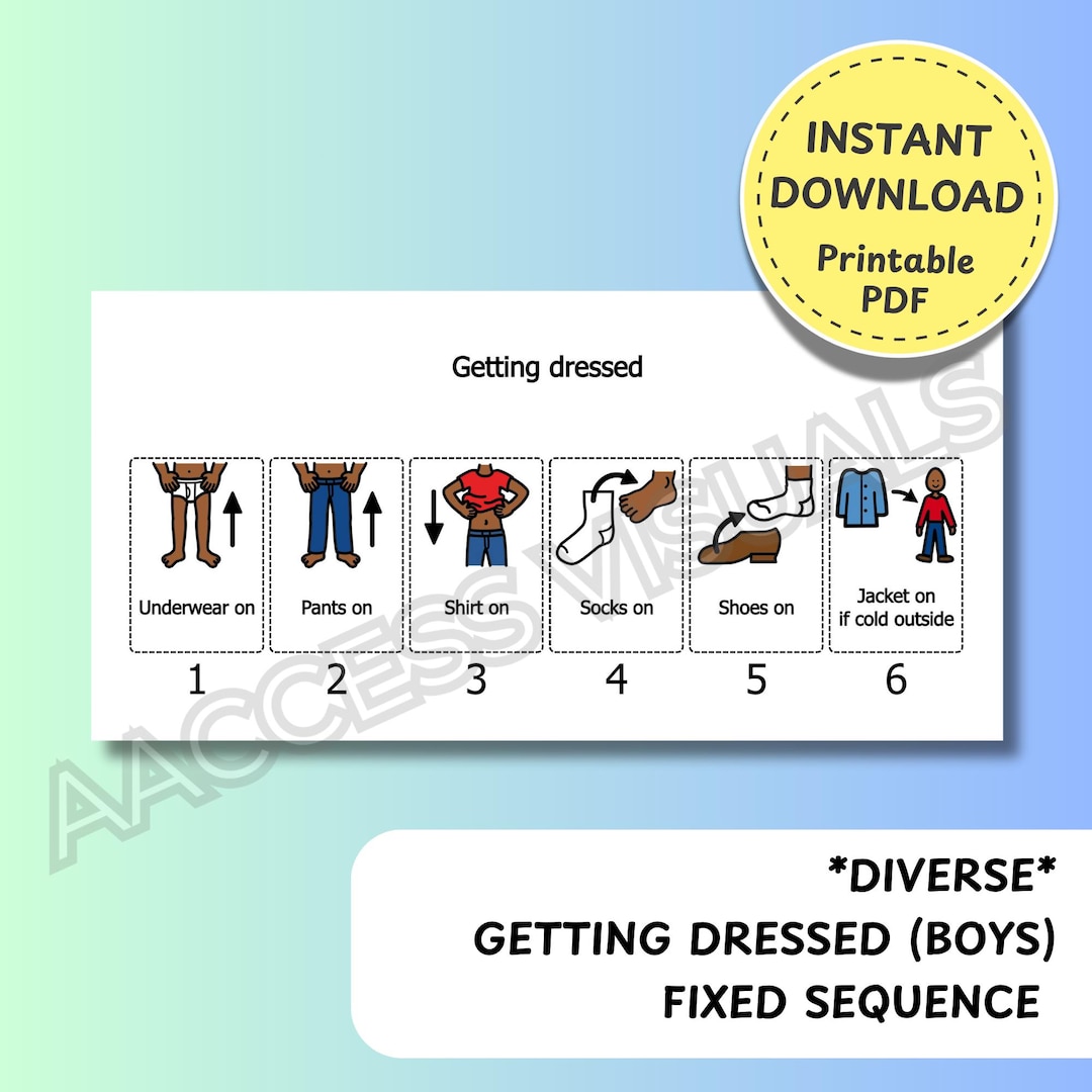 Diverse Boys Getting Dressed Sequence - AAC Symbols Boardmaker Picture ...
