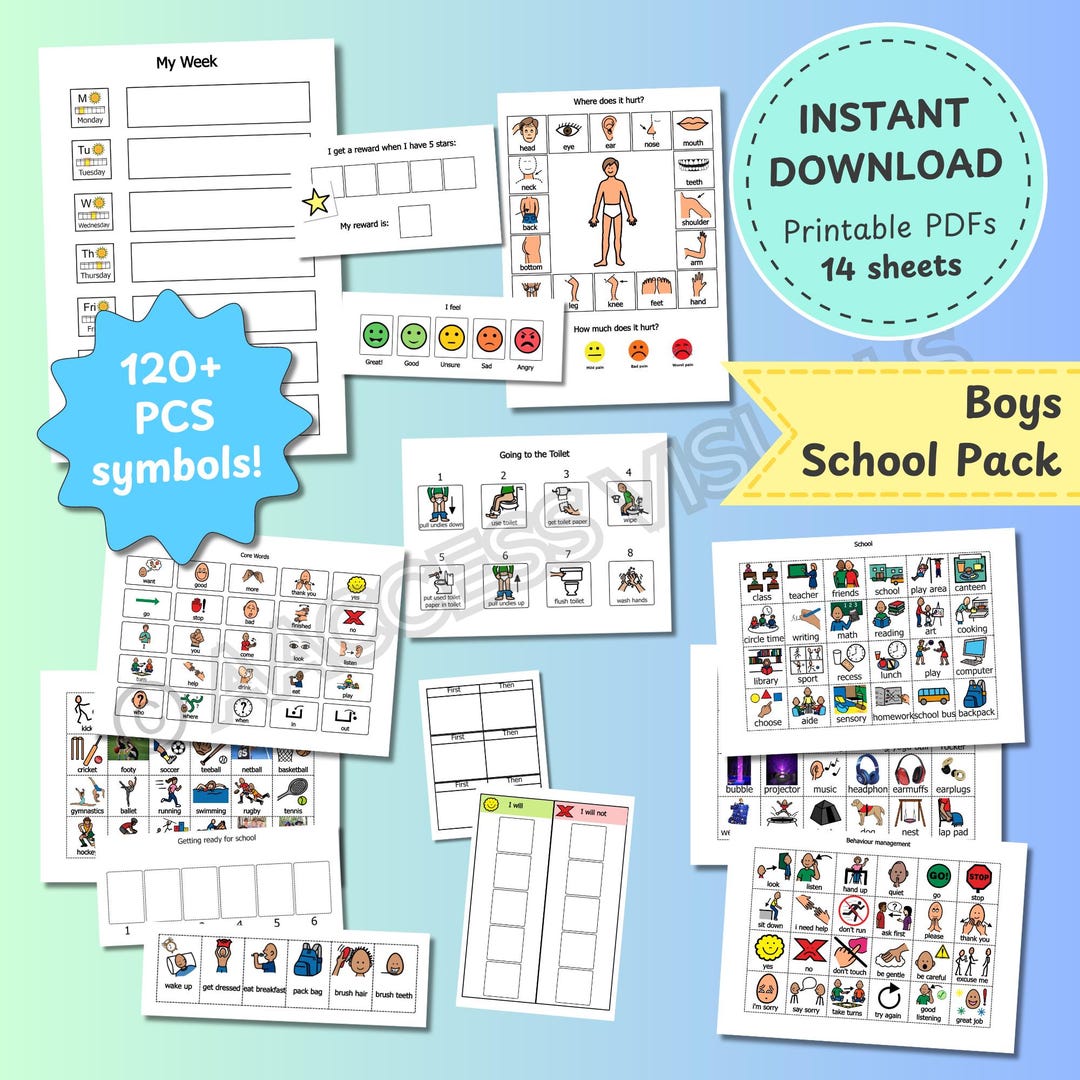 Boys School Pack - 120+ AAC Symbols Boardmaker Picture Communication ...