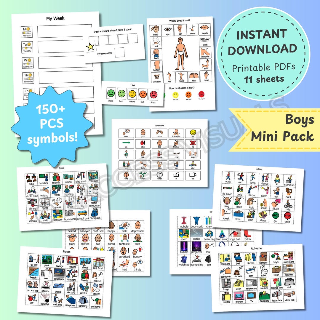 Boys Mini Pack - 150+ AAC Symbols Boardmaker Picture Communication ...