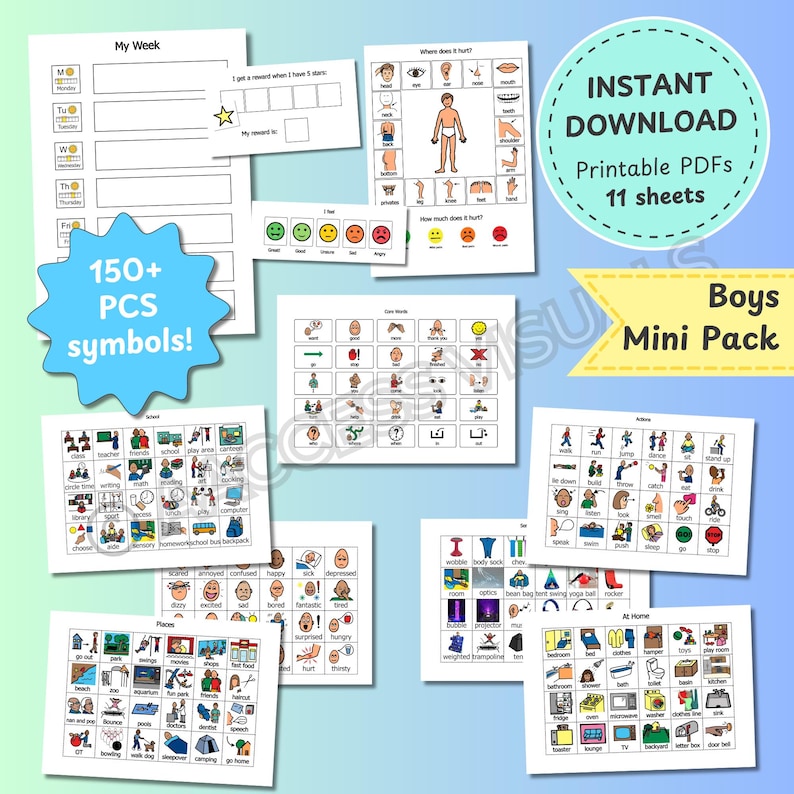Boys Mini Pack - 150+ AAC Symbols Boardmaker Picture Communication ...