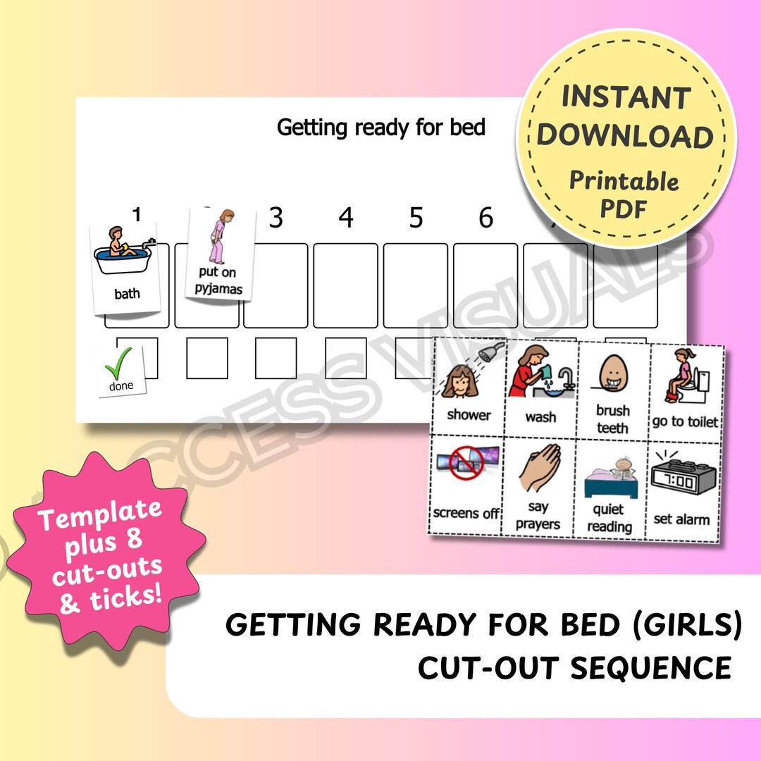 Girls Getting Ready for Bed Sequence - AAC Symbols Boardmaker Picture ...