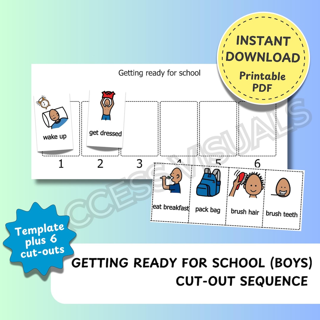 Boys Getting Ready for School Sequence - AAC Symbols Boardmaker Picture ...