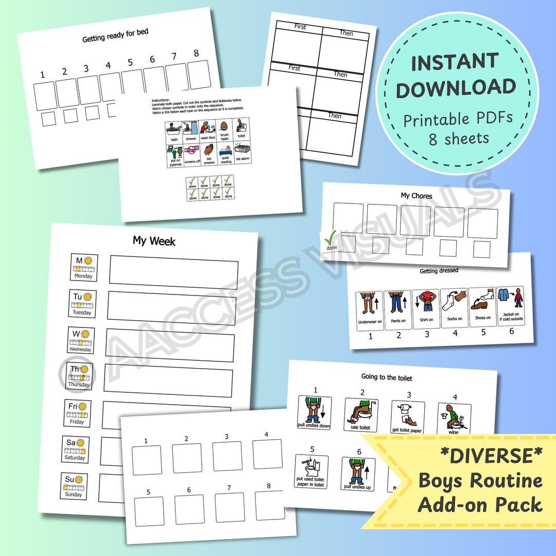 Diverse Boys Routine Add-on Pack - AAC Symbols Boardmaker Picture ...