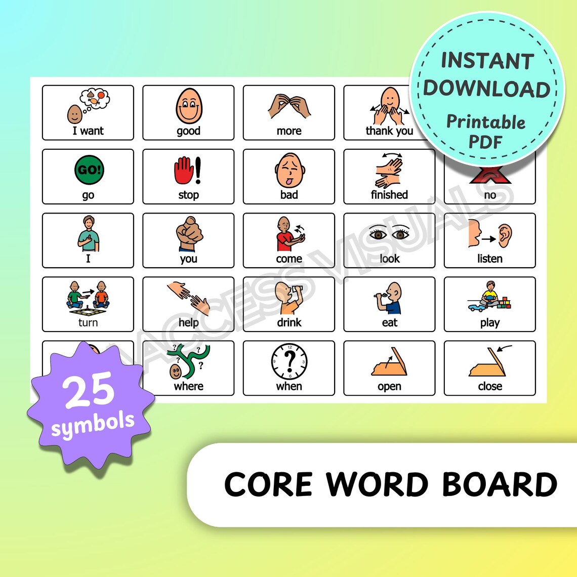 Core Words Boardmaker Digital Download - PDF Autism Non Verbal Speech ...