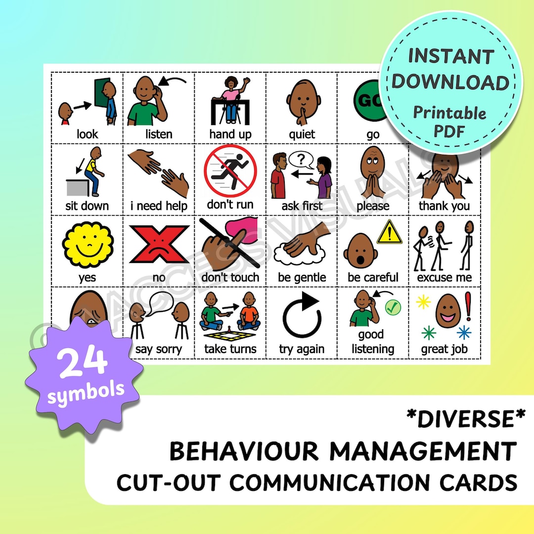 Behaviour Management (diverse) - 24 Cut-out PCS Symbol AAC Boardmaker ...