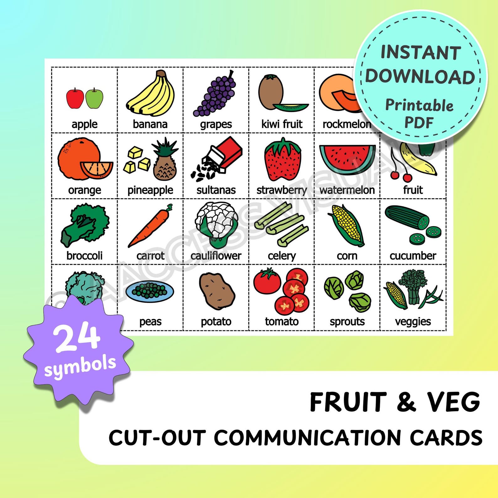 Fruit & Veg - 24 Cut-out PCS Symbols - AAC Boardmaker Digital Download ...