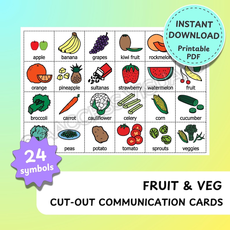 Fruit & Veg - 24 Cut-out PCS Symbols - AAC Boardmaker Digital Download ...