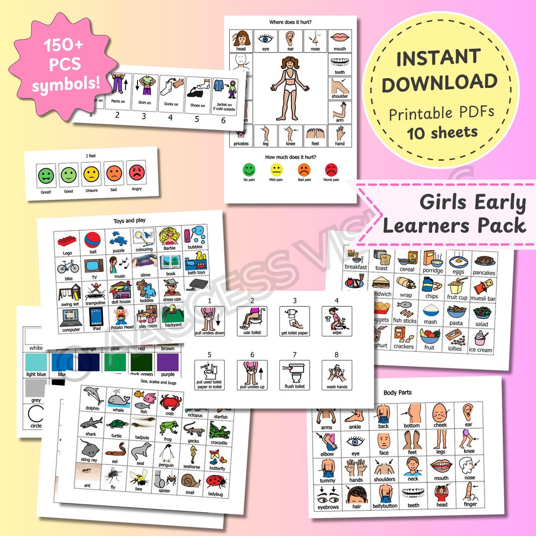Girls Early Learners Pack 150+ AAC Symbols Boardmaker Picture ...