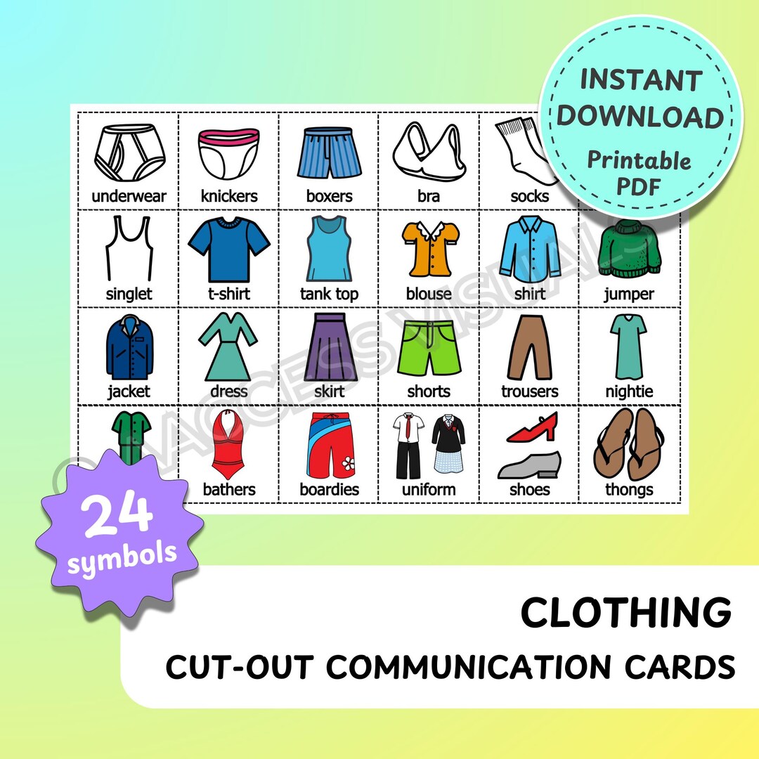 Clothing - 24 Cut-out PCS Symbols - AAC Boardmaker Digital Download ...
