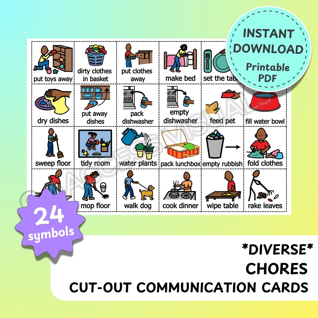Chores (diverse) - 24 Cut-out PCS Symbols - AAC Boardmaker Digital ...