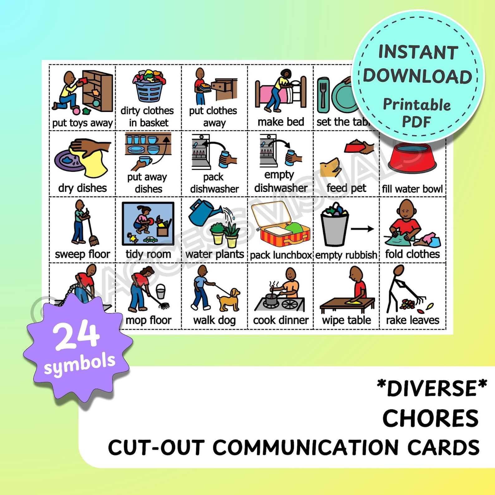 Chores (diverse) - 24 Cut-out PCS Symbols - AAC Boardmaker Digital ...