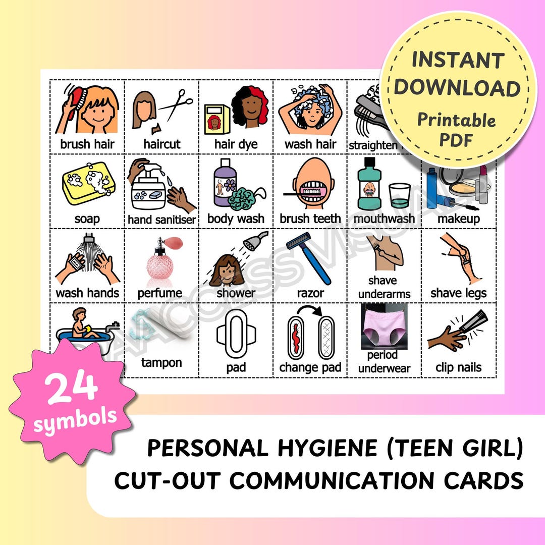 Personal Hygiene (teen Girl) - 24 Cut-out PCS Symbols AAC Boardmaker ...
