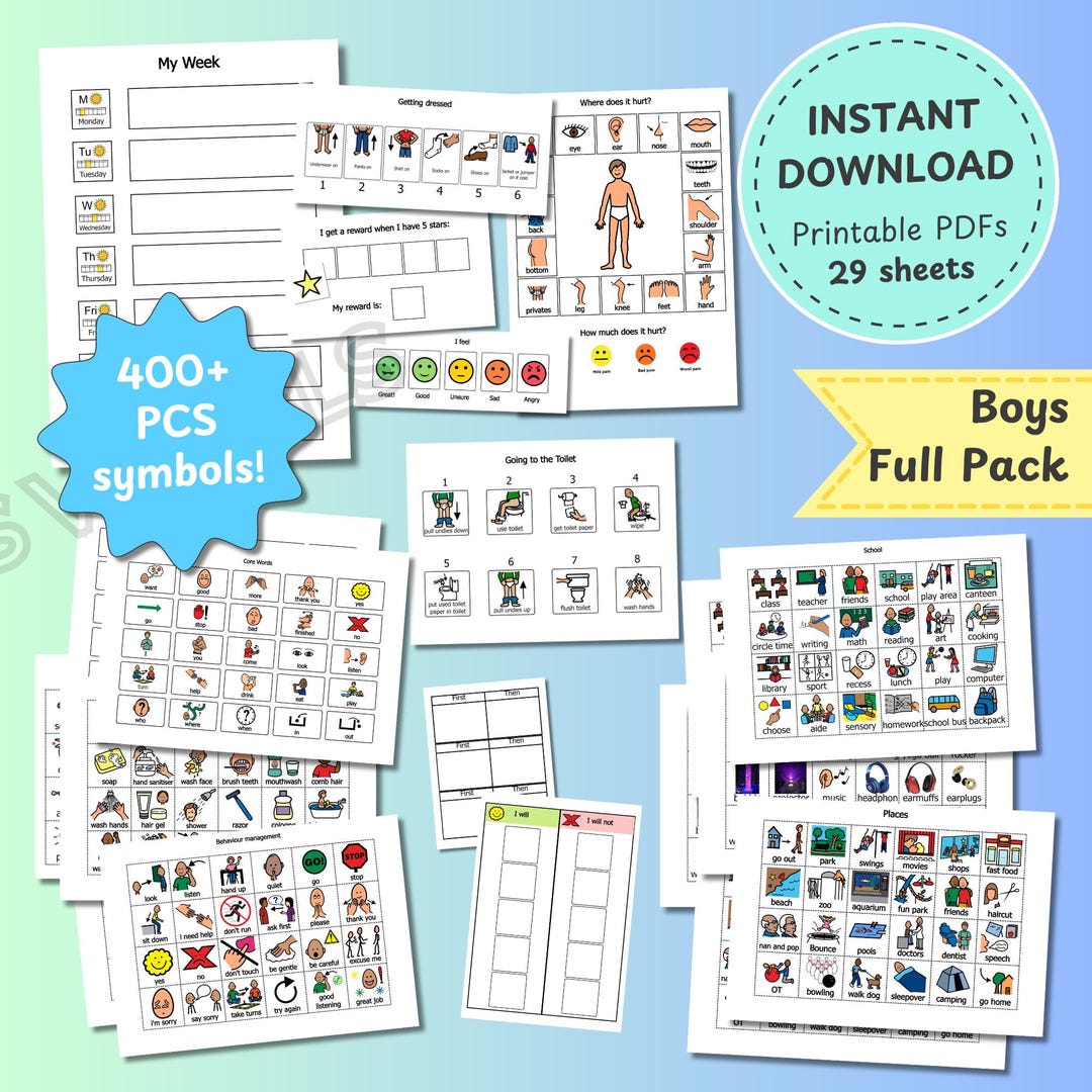 Boys Full Pack - 400+ AAC Symbols Boardmaker Picture Communication ...