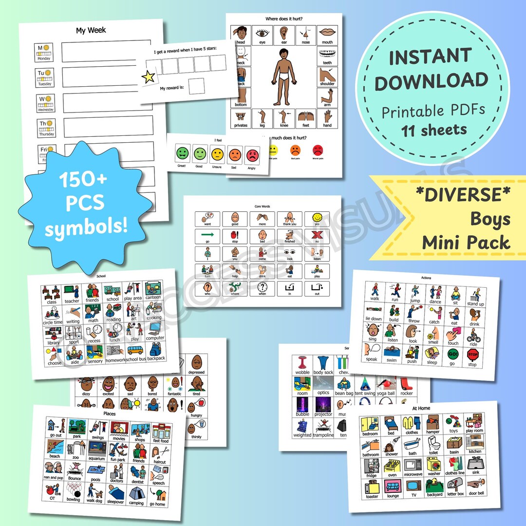 Diverse Boys Mini Pack - 150+ AAC Symbols Boardmaker Picture ...