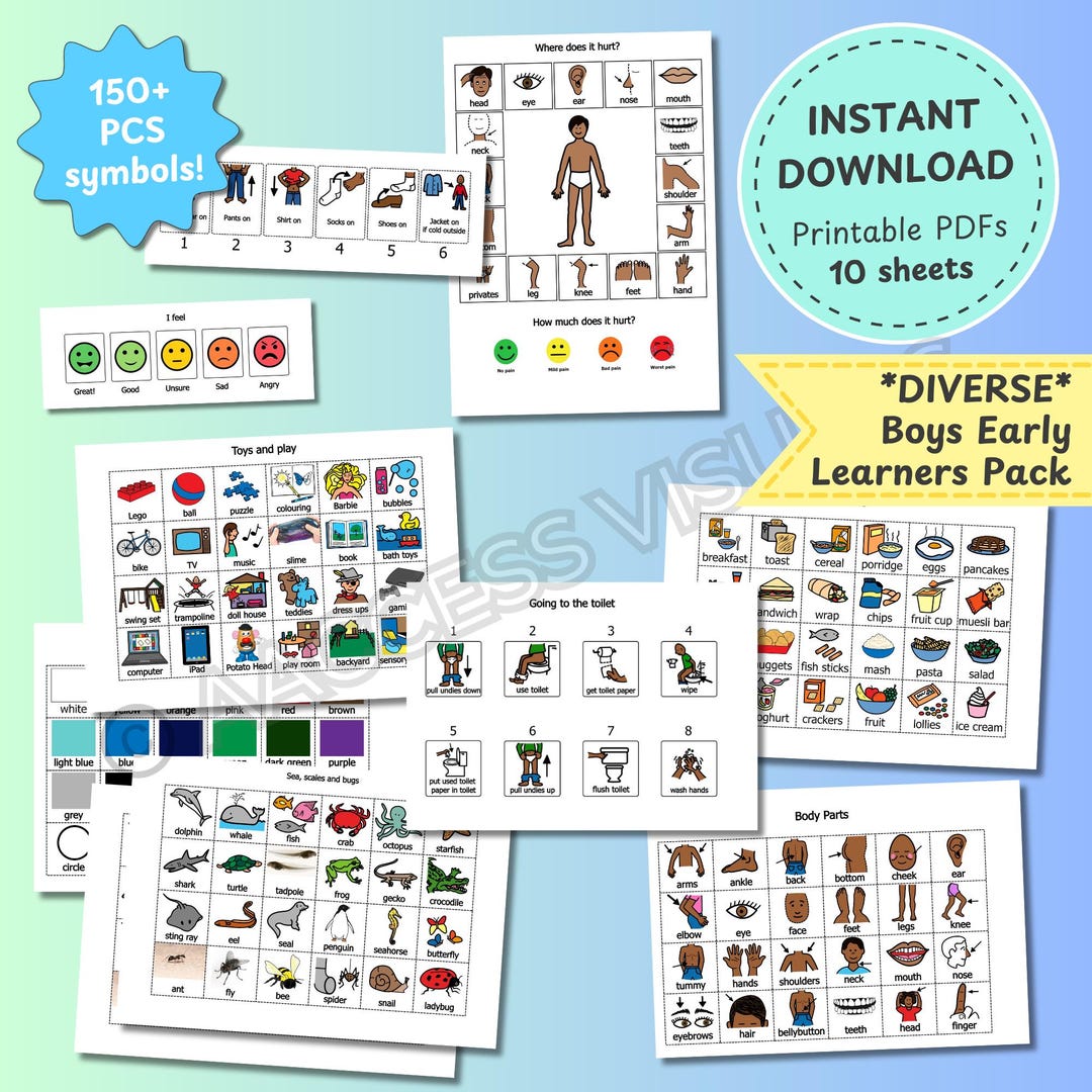 Diverse Boys Early Learners Pack 150+ AAC Symbols Boardmaker Picture ...