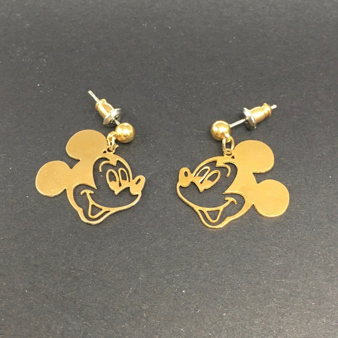 Vintage Disney Mickey Mouse Gold Tone Open Cut Post Pierced - Etsy