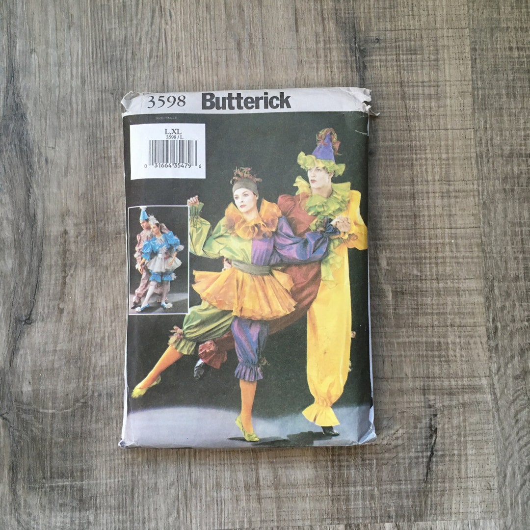 Butterick 3598 Costume Harlequin, Clown, Jester, Sewing Pattern Size L ...