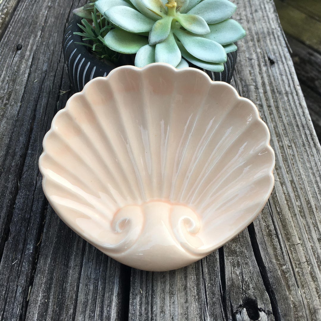Vintage Shell Shaped Peachy Color Ceramic Soap Dish, Candy Tray ...