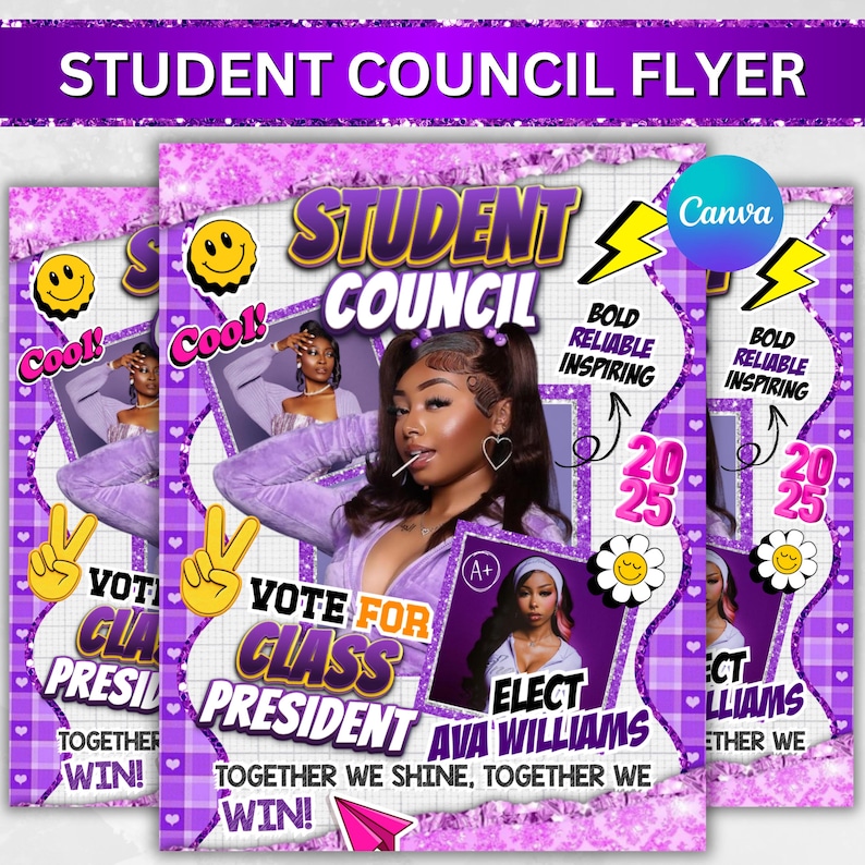 Editable Student Council Flyer Template: School Election Poster (canva ...