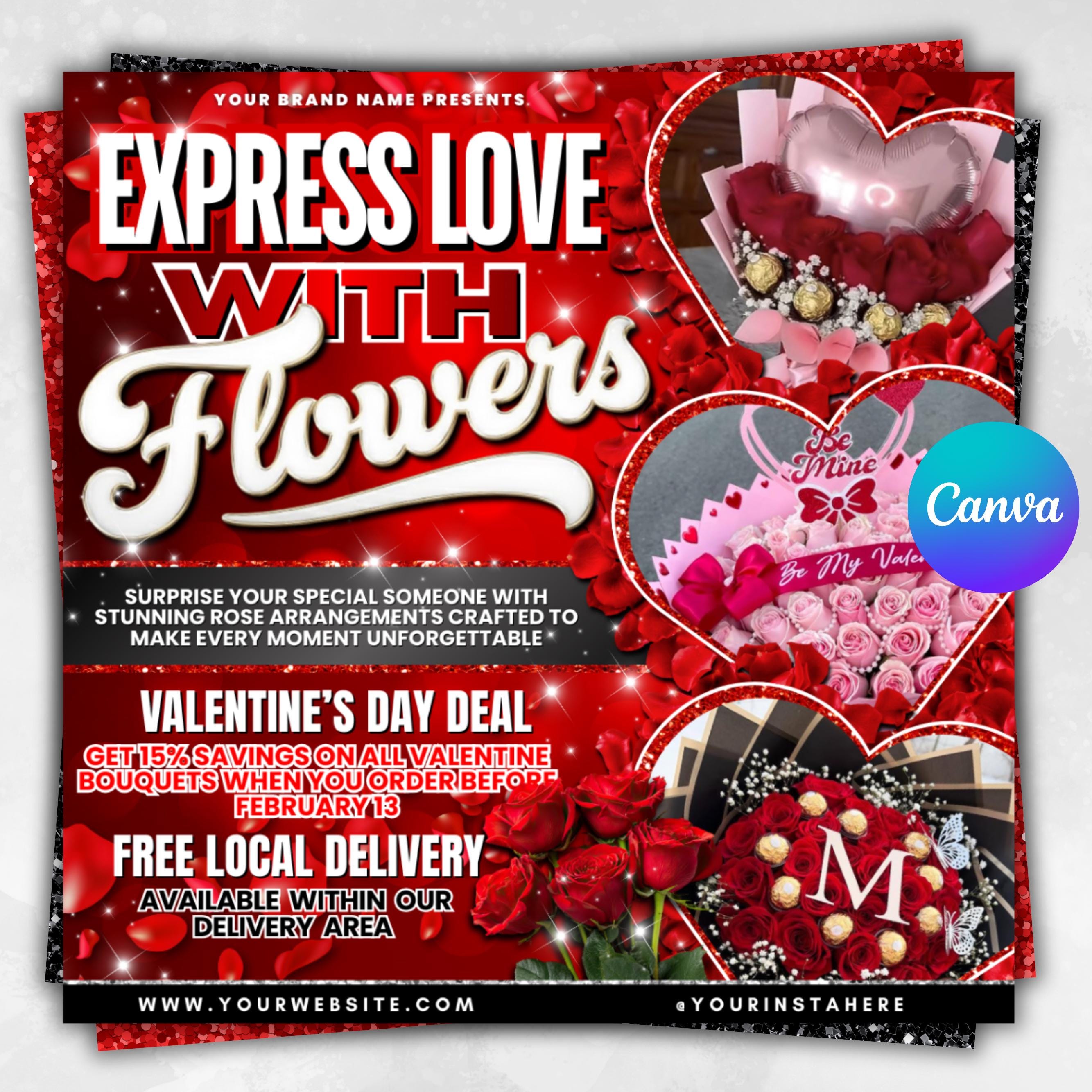 Valentine’s Day Flower Sale Flyer Template, Flower Bouquet Bookings ...
