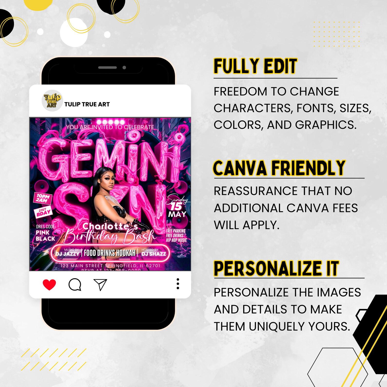 Gemini Season Party Flyer, Birthday Szn Flyer, Gemini Invitation Flyer ...