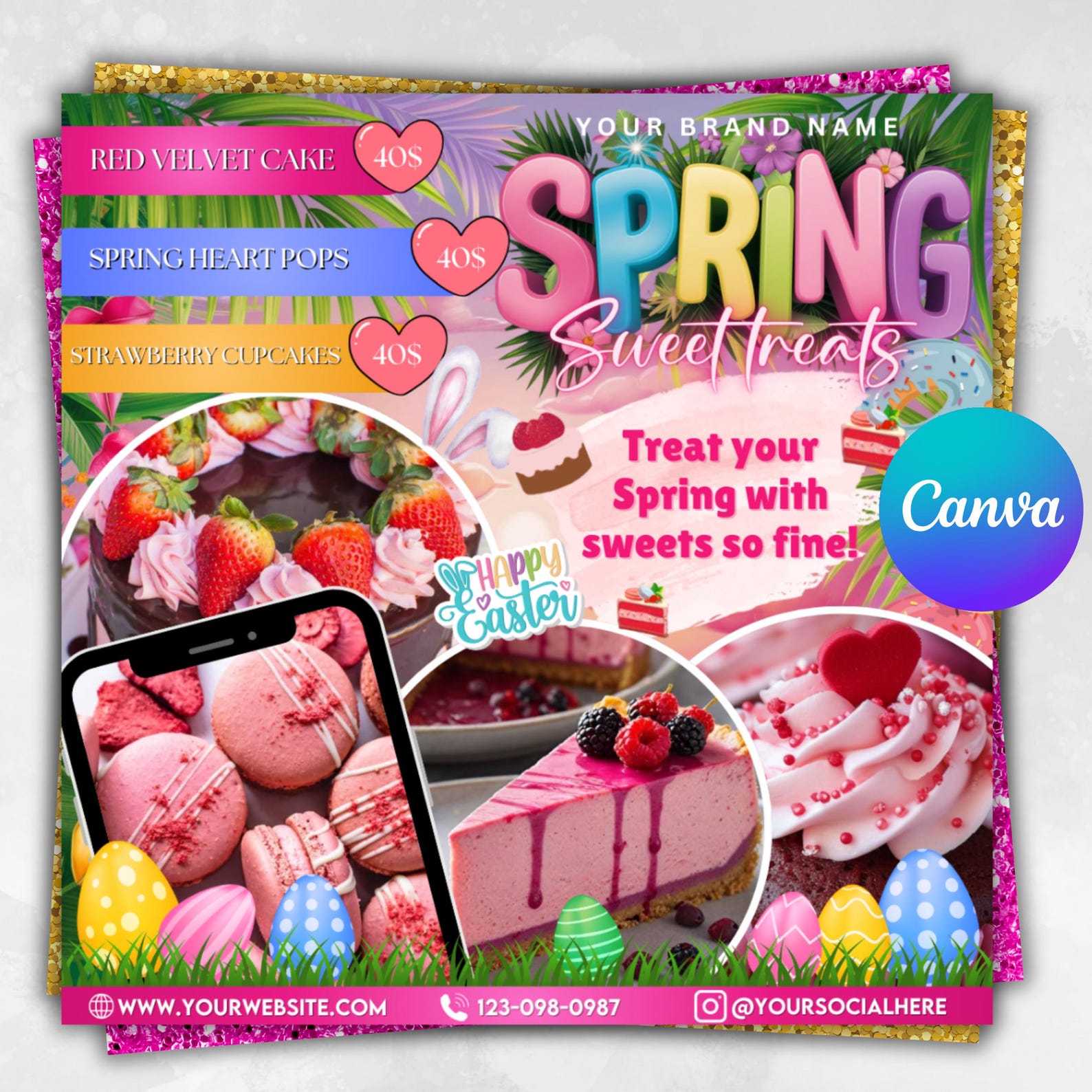 Spring Sweet Treats Flyer, Bakery Flyer, Spring Bake Sale Flyer, Spring ...