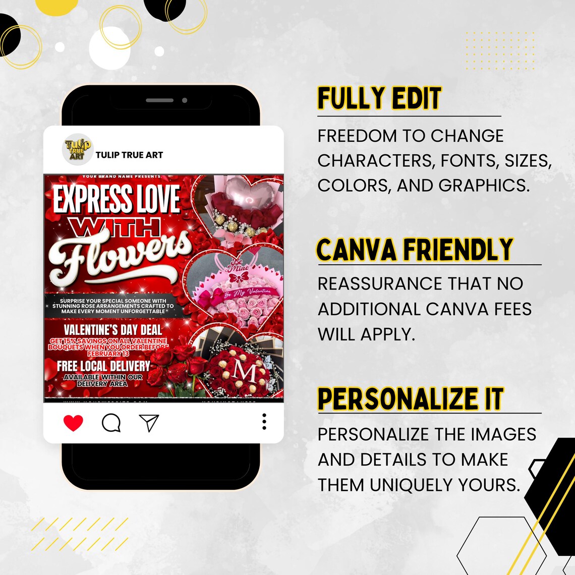 Valentine’s Day Flower Sale Flyer Template, Flower Bouquet Bookings ...