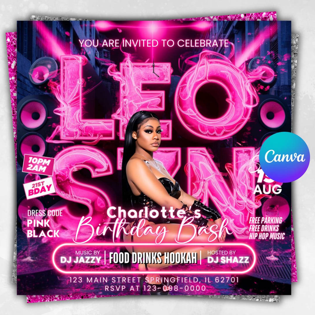 Leo Season Birthday Flyer, Leo Birthday Flyer, Birthday Girl Flyer ...