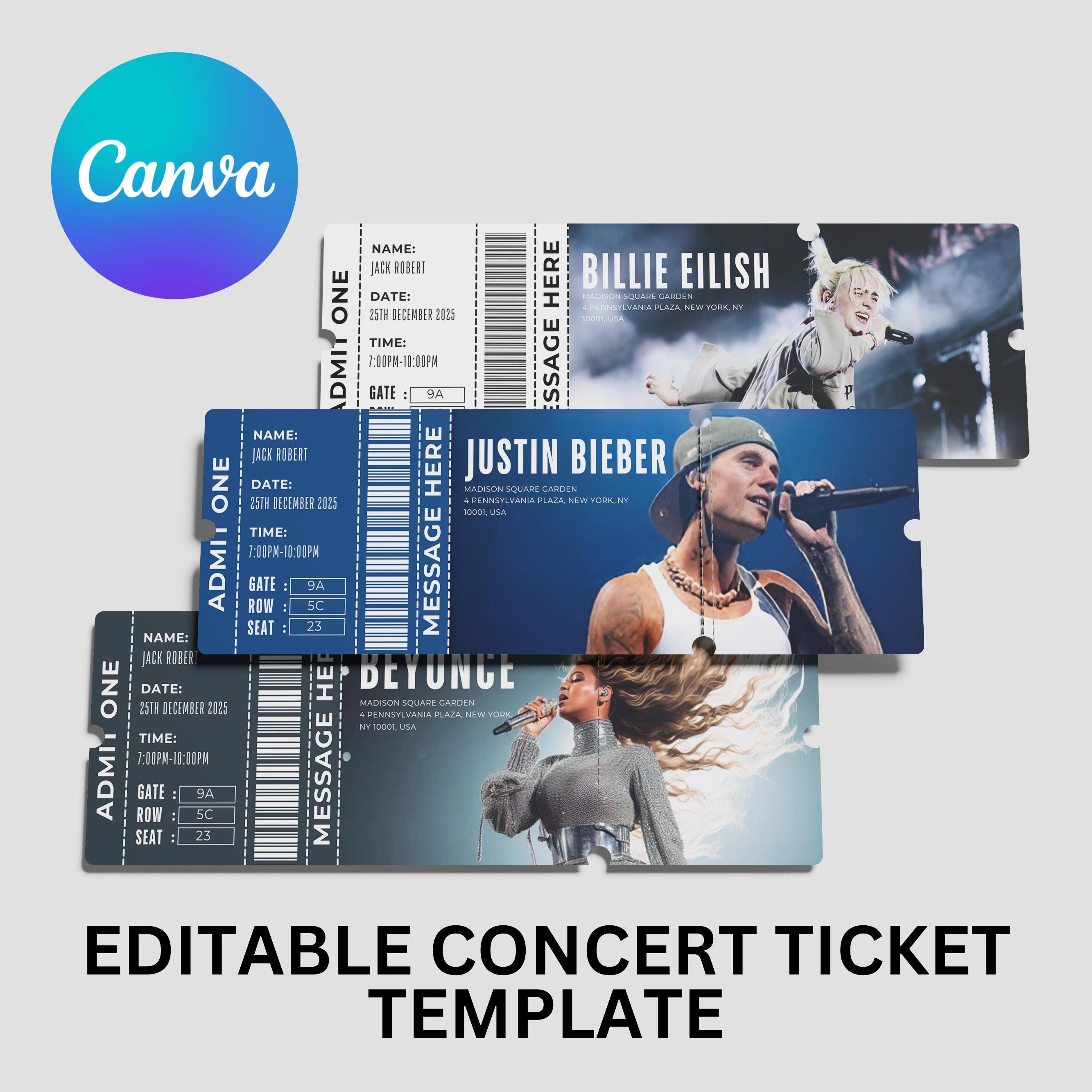 Editable Concert Ticket Canva, DIY Tickets Template, Printable Custom ...