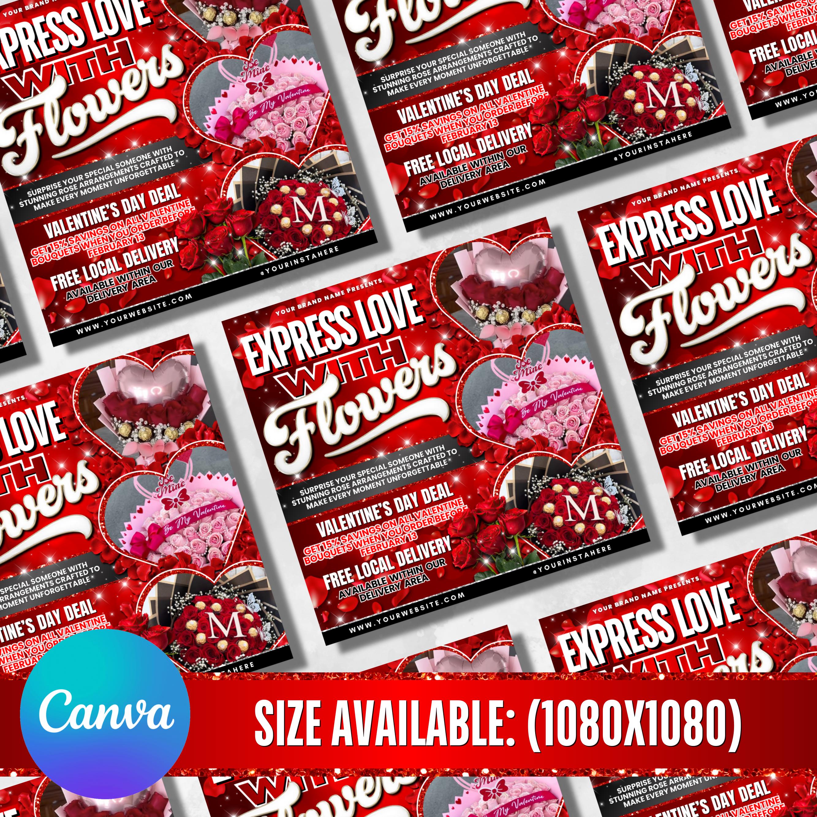 Valentine’s Day Flower Sale Flyer Template, Flower Bouquet Bookings ...