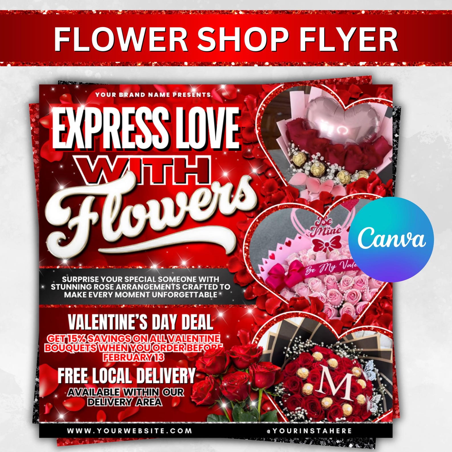 Valentine’s Day Flower Sale Flyer Template, Flower Bouquet Bookings ...