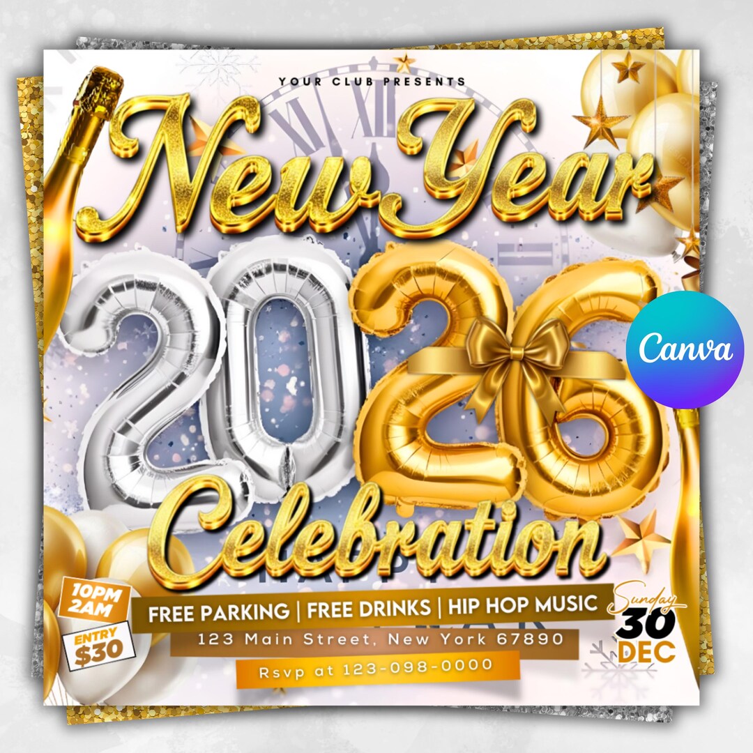 New Year Party Flyer 2026, Year Event Flyer, Night Party Flyer, Night ...
