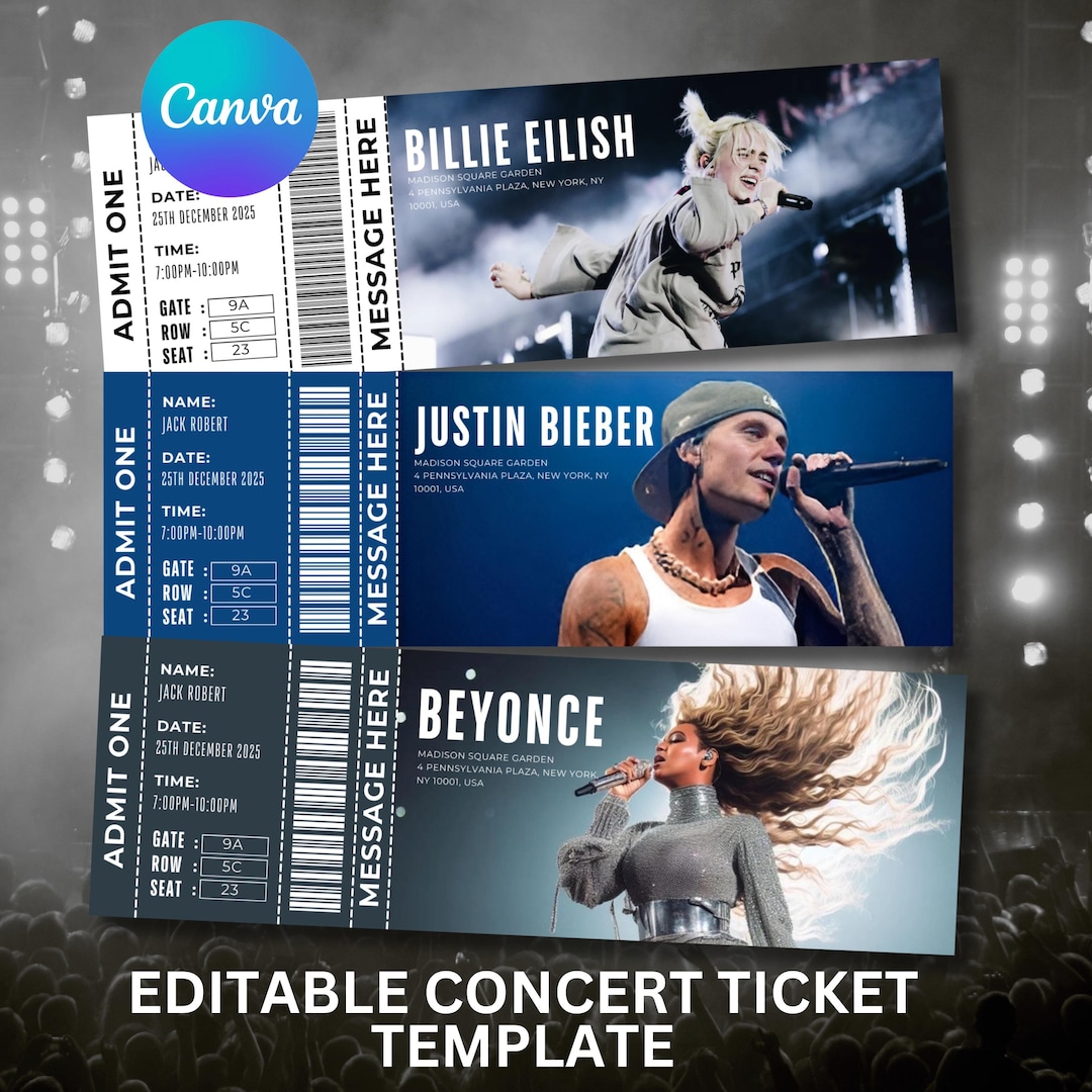 Editable Concert Ticket Canva, DIY Tickets Template, Printable Custom ...