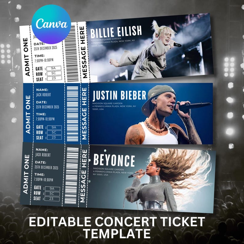 Editable Concert Ticket Canva, DIY Tickets Template, Printable Custom ...