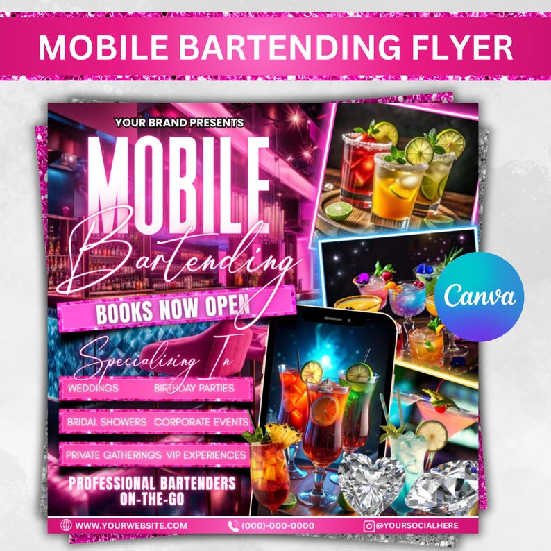 Mobile Bartending Flyer: Editable Event & Corporate Party Template ...