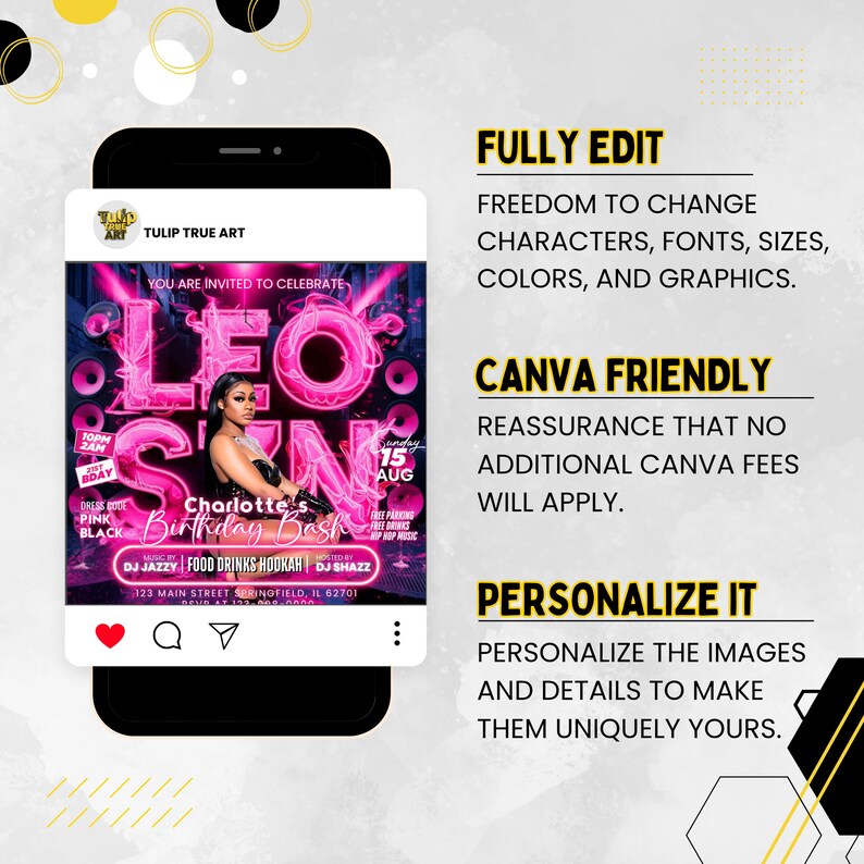 Leo Birthday Party Flyer: Canva Editable Template (digital Download - Etsy