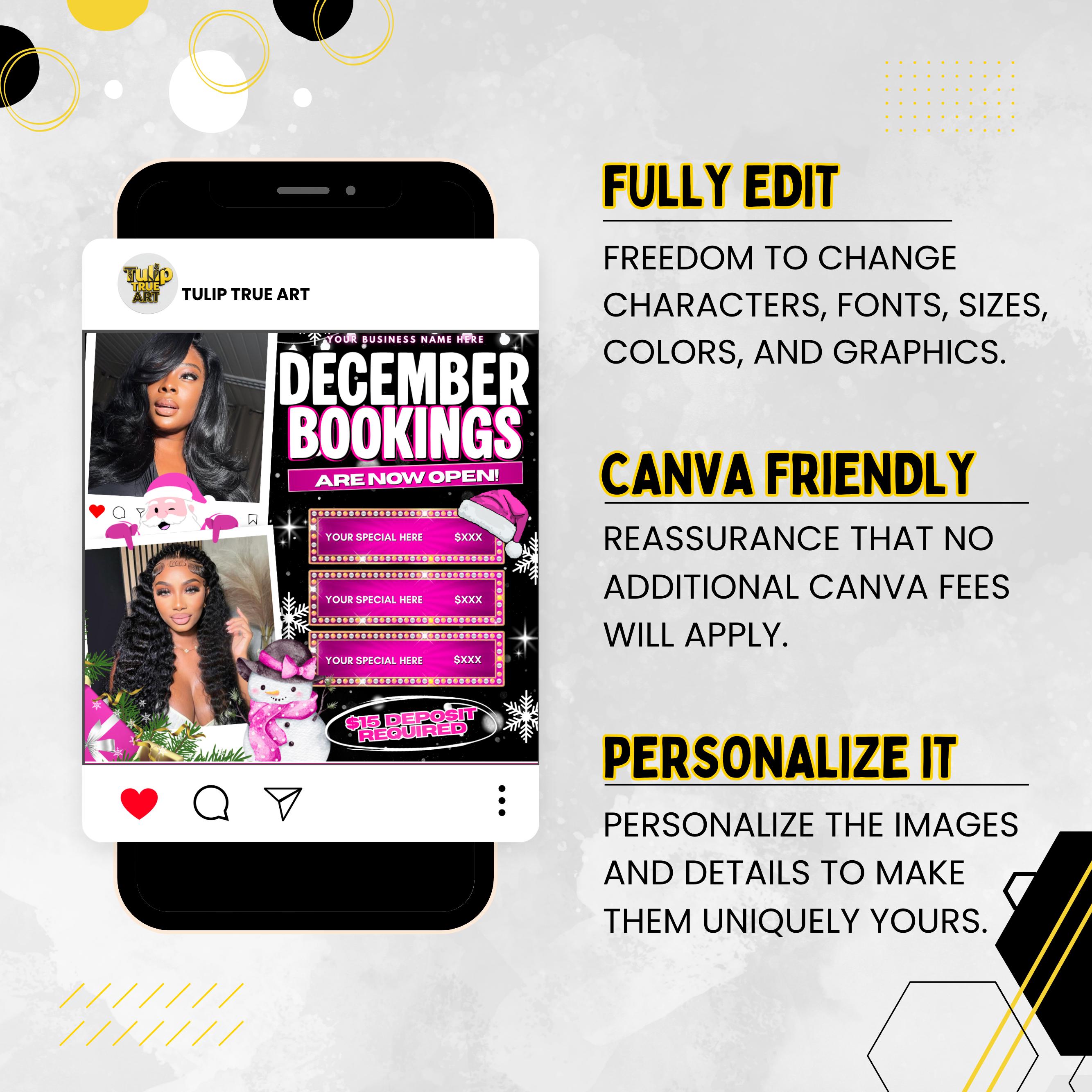 December Bookings Flyer, Calendar Appointment Flyer, Book Now Flyer ...
