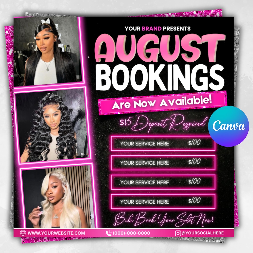 August Booking Flyer, DIY Flyer Template Design, August Appointment ...