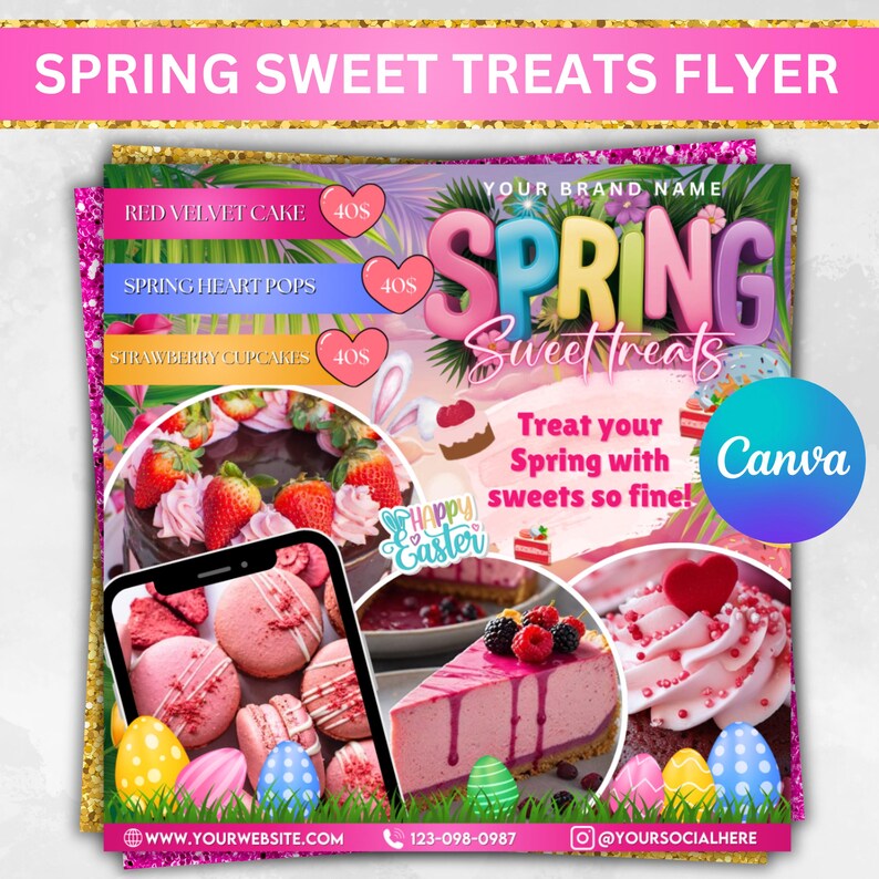 Spring Sweet Treats Flyer, Bakery Flyer, Spring Bake Sale Flyer, Spring ...
