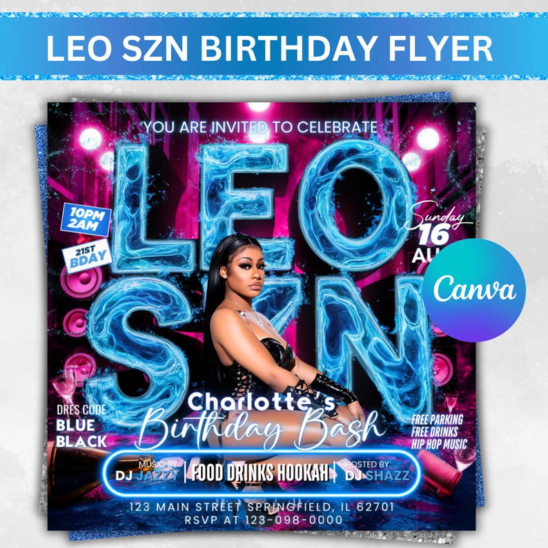 Leo Season Birthday Flyer, Leo Birthday Flyer, Birthday Girl Flyer ...