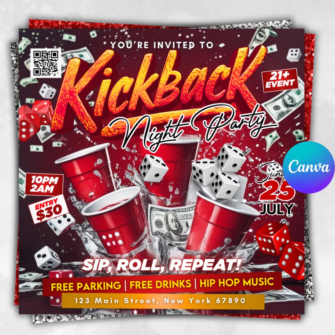 Editable Kickback Party Flyer: Club DJ Invite (1080x1080 Px Canva ...