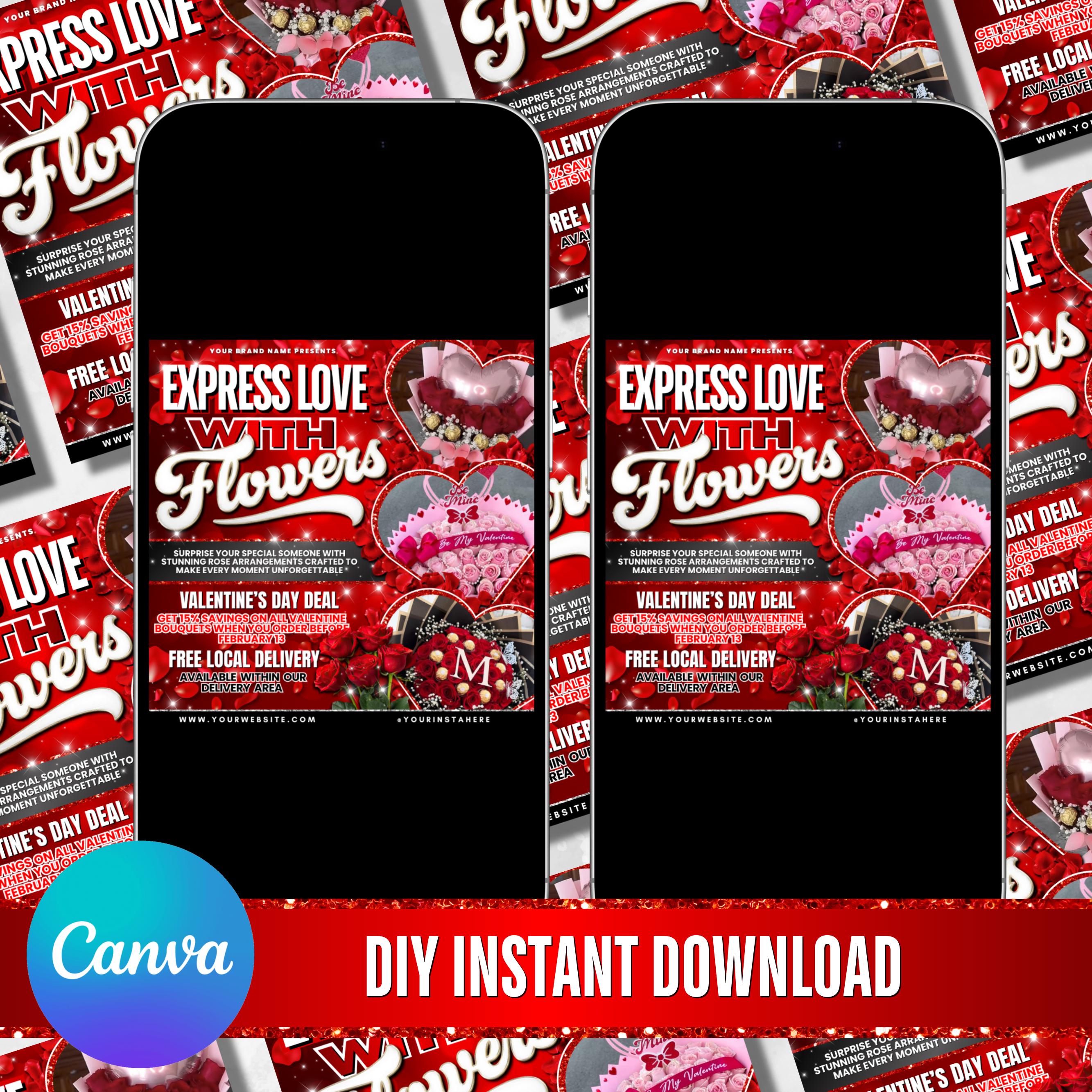 Valentine’s Day Flower Sale Flyer Template, Flower Bouquet Bookings ...