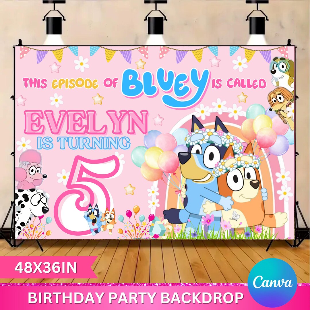 Bluey Birthday Backdrop Banner, Editable Bluey Party Banner, Birthday ...