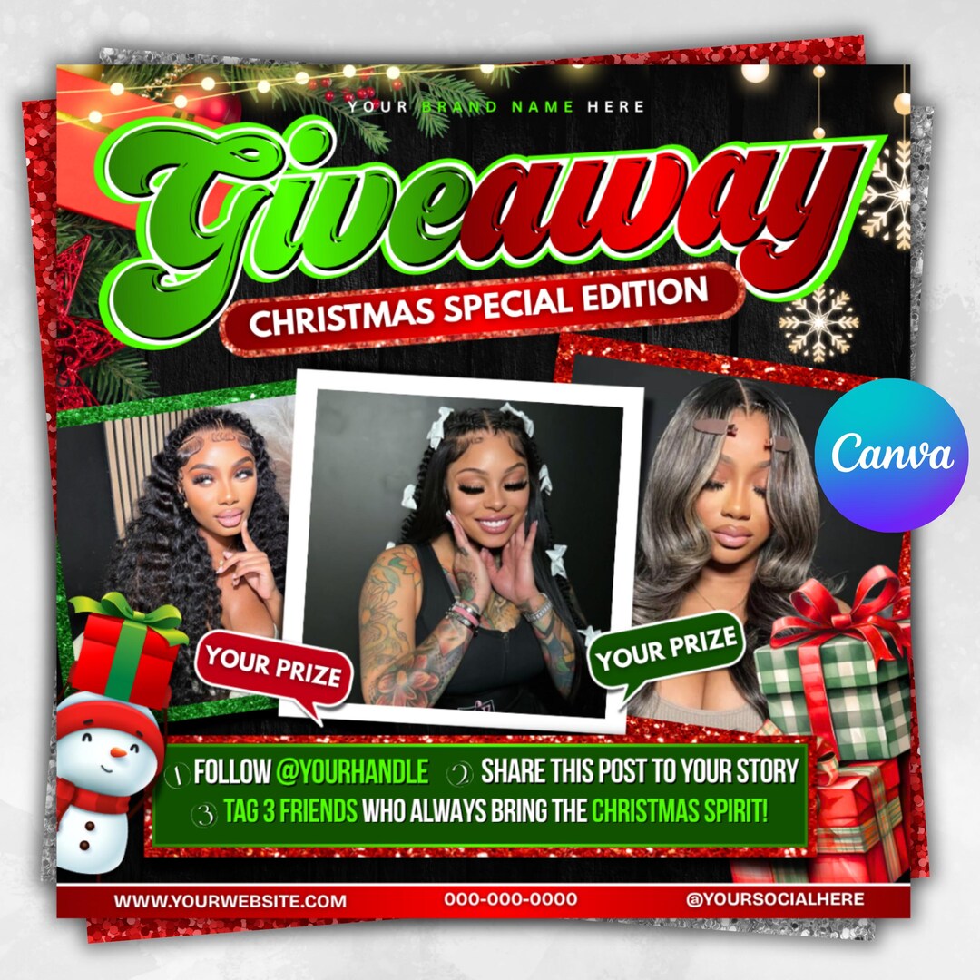 Christmas Raffle Giveaway Flyer, December Raffle Giveaway Flyer, Winter ...
