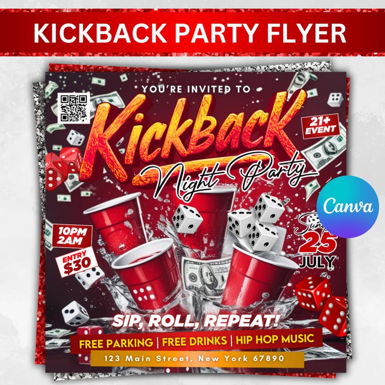Editable Kickback Party Flyer: Club DJ Invite (1080x1080 Px Canva ...