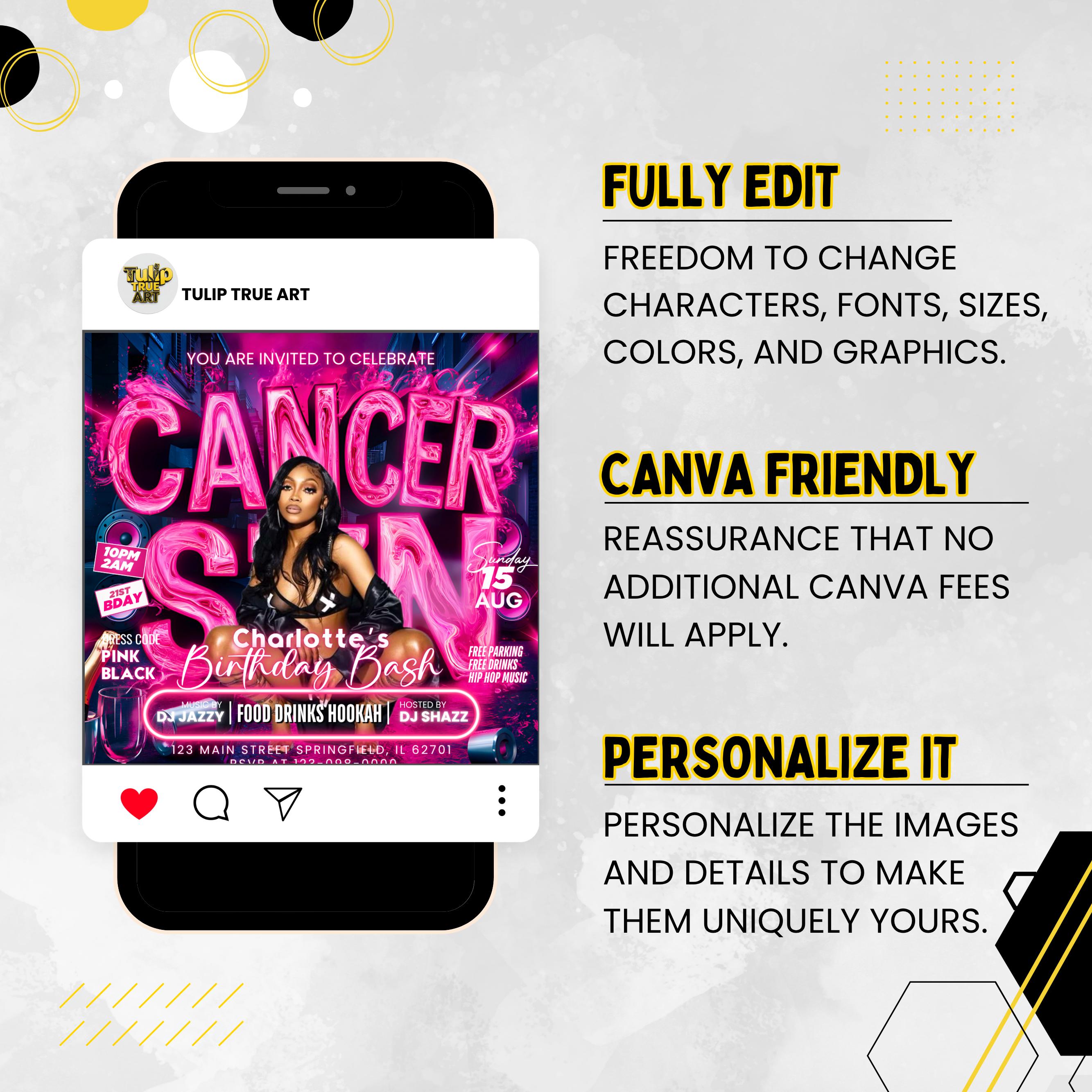 Cancer Birthday Flyer, Birthday Szn Flyer, Cancer Invitation Flyer ...