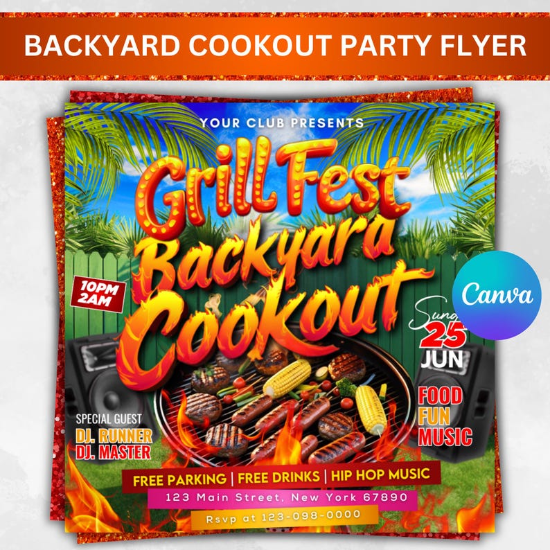 BBQ Cookout Flyer: DIY Canva Template, Grill Fest Design - Etsy
