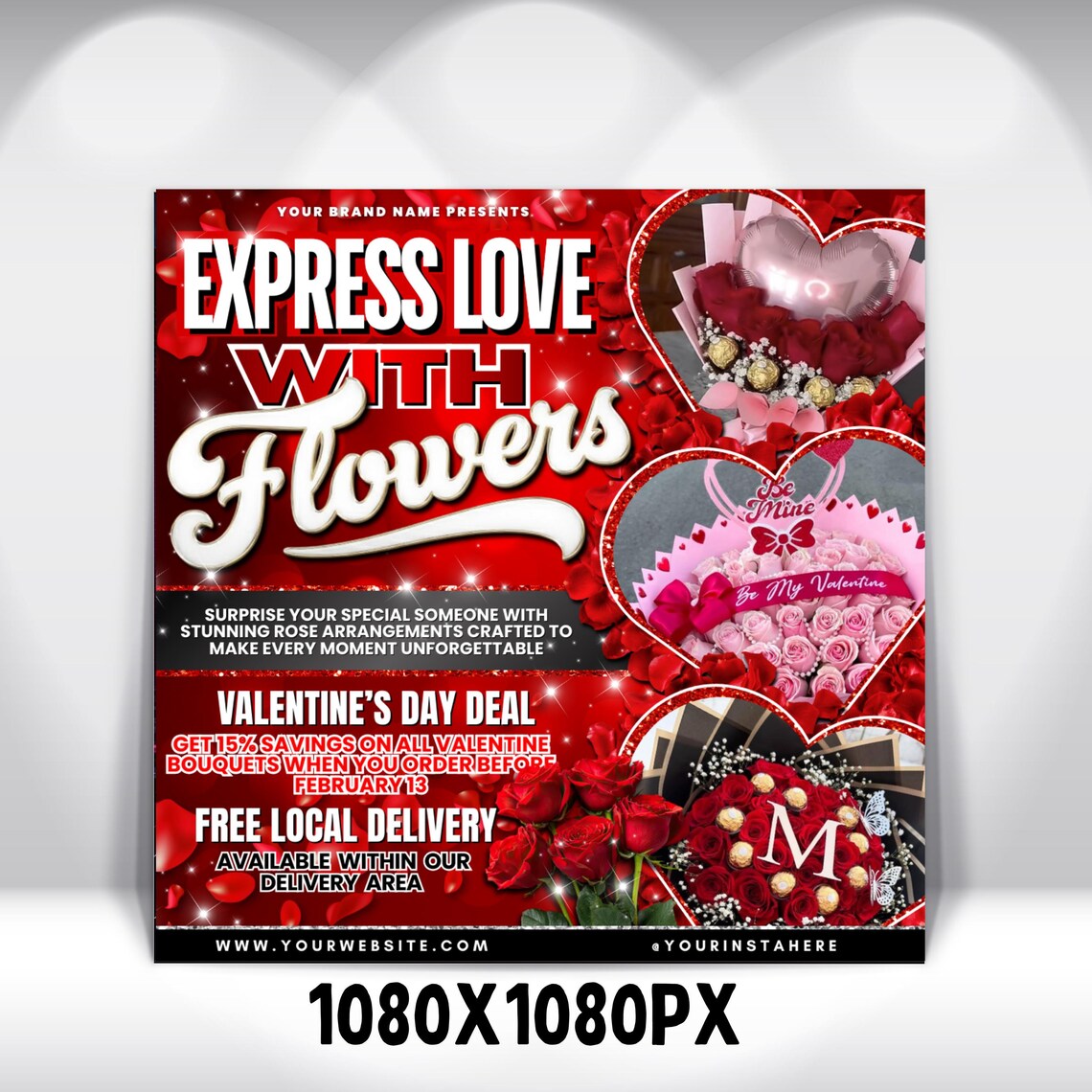 Valentine’s Day Flower Sale Flyer Template, Flower Bouquet Bookings ...