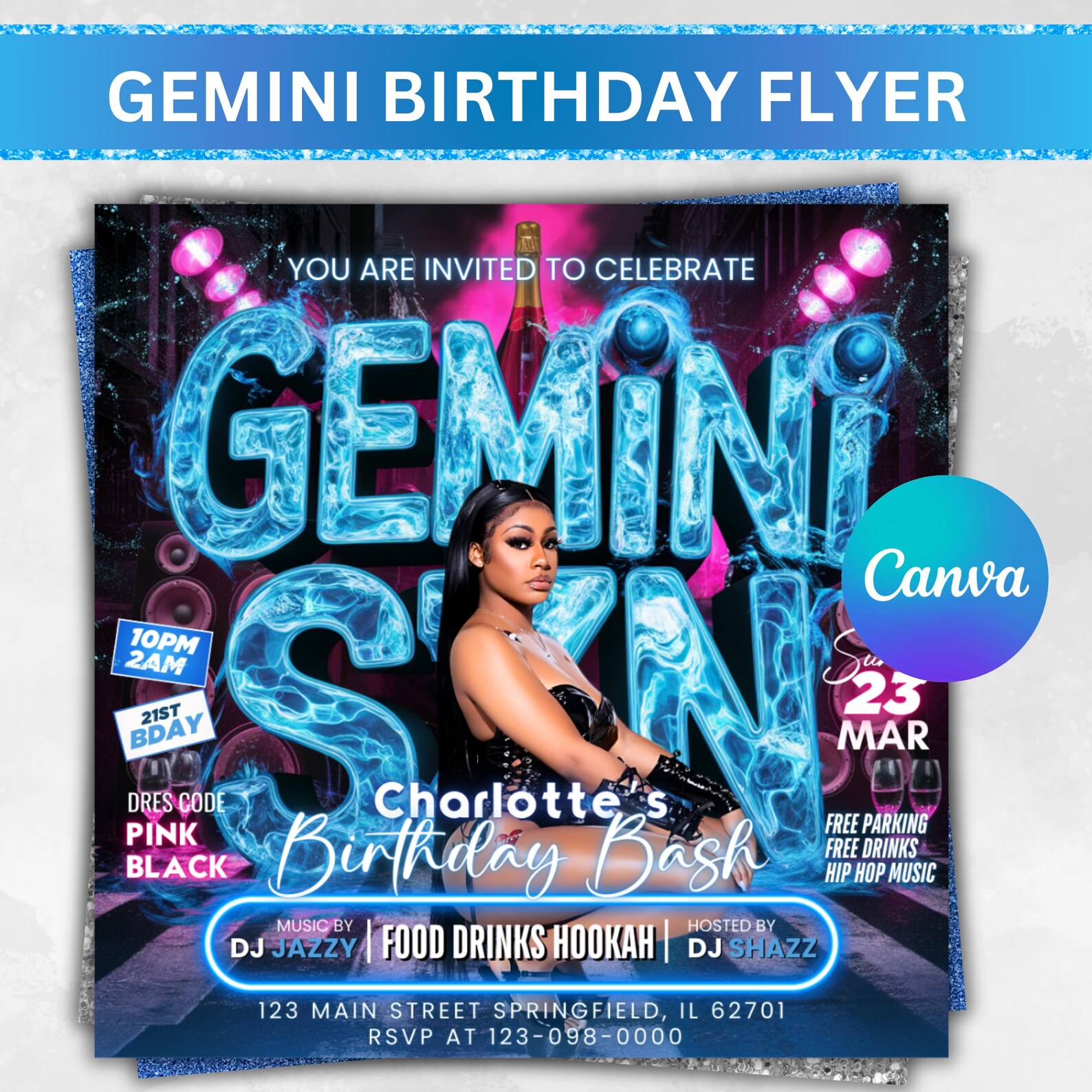 Gemini Season Party Flyer, Birthday Szn Flyer, Gemini Invitation Flyer ...