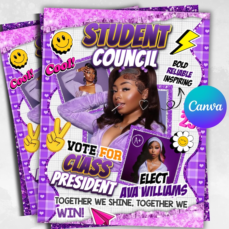 Editable Student Council Flyer Template: School Election Poster (canva ...